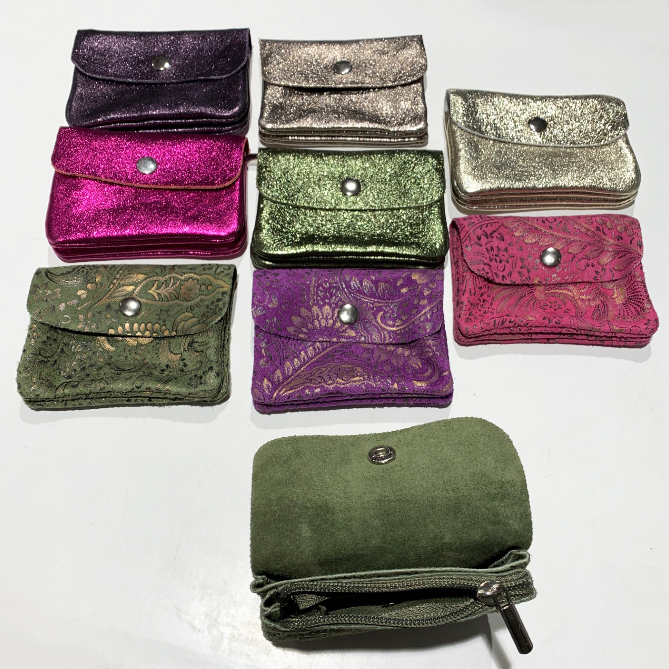 Klein leren portemonnee Lizzy – Shiny metallic Fuchsia – By Anouschka